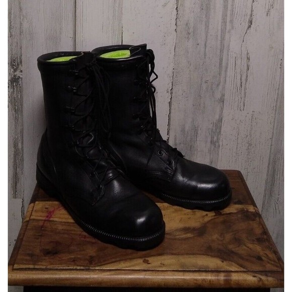 Shoes | Vintage 497 Black Military Wellco Molded Sole Combat Leather ...